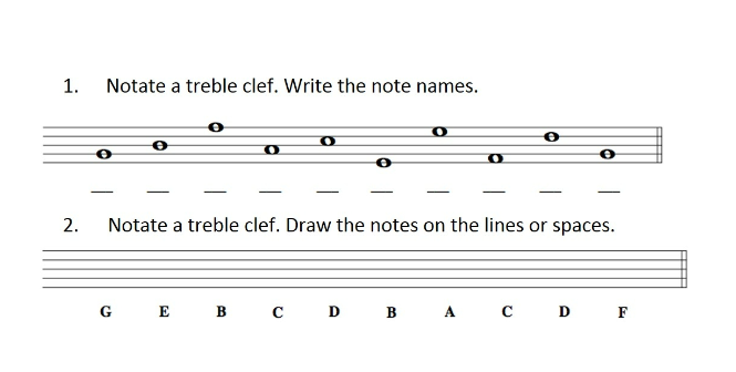 1 Notate a treble clef Write the note names 2 | StudyX