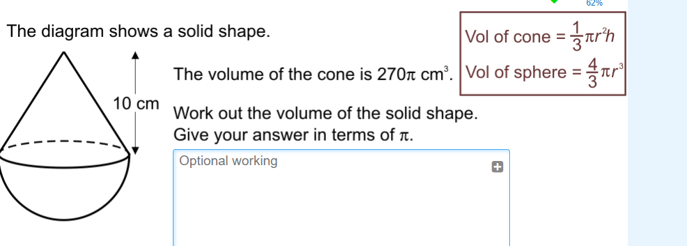 The diagram shows a solid shape The volume of | StudyX