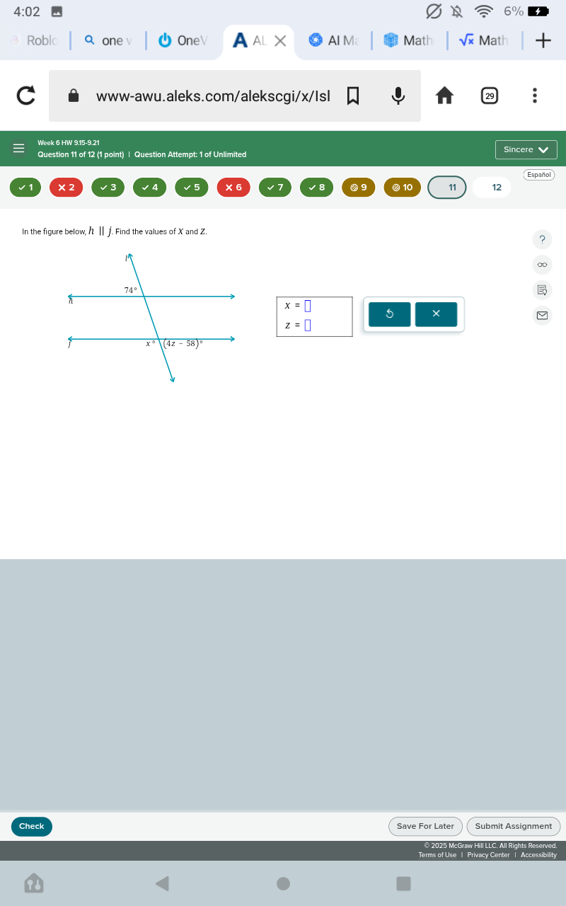 In the figure below, h || j. Find the values | StudyX