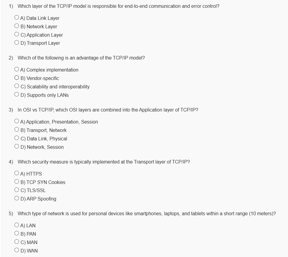 1) Which layer of the TCP/IP model is | StudyX