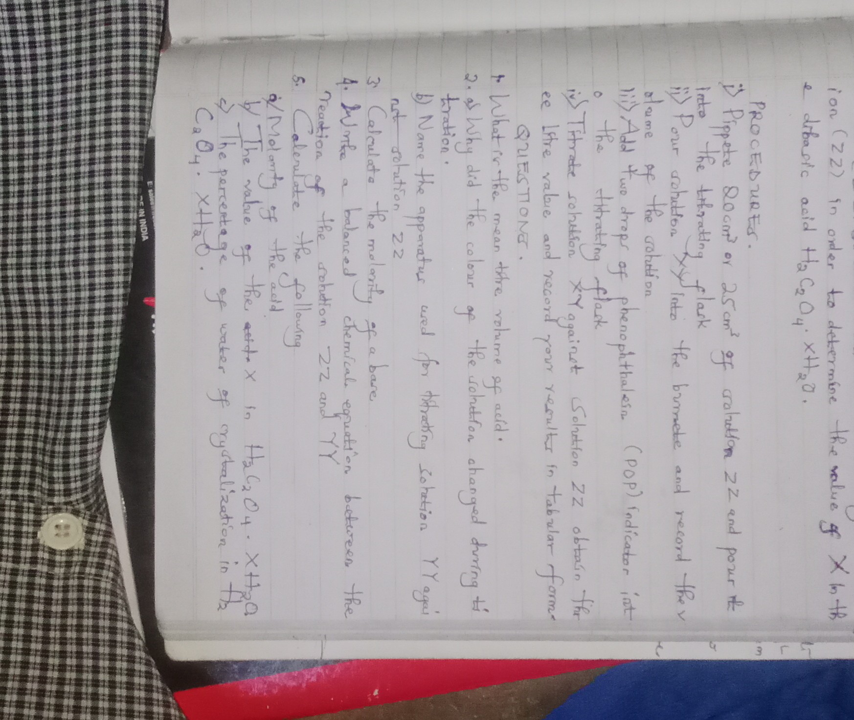 PROCEDURES. Pippete 20cm³ or 25 cm³ of | StudyX