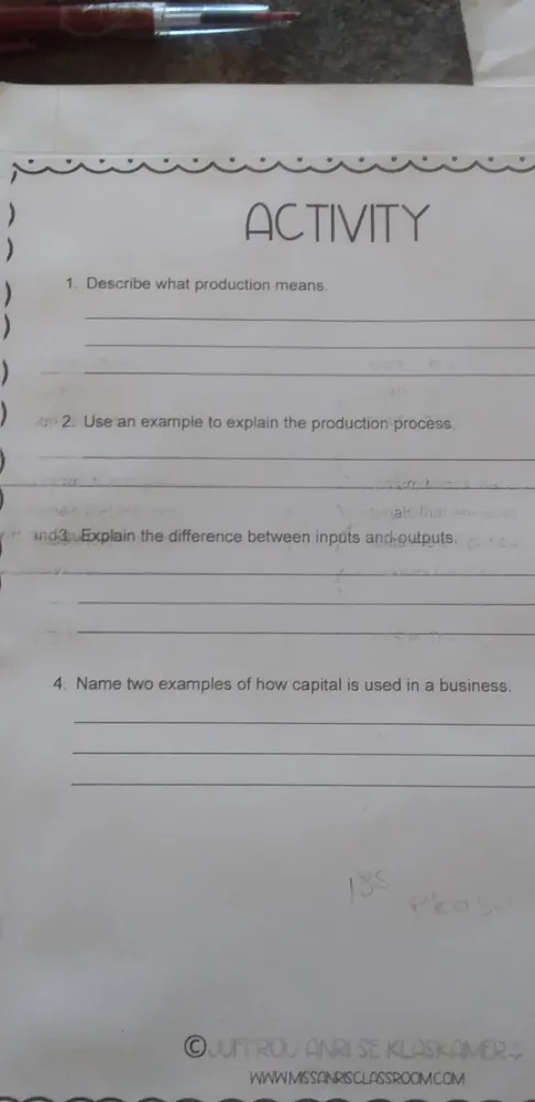 1. Describe what production means. 2. Use | StudyX