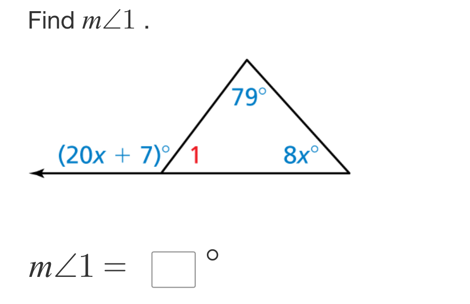 Find $m 1$. $ 1 = (20x + 7)^{ }$ Other | StudyX