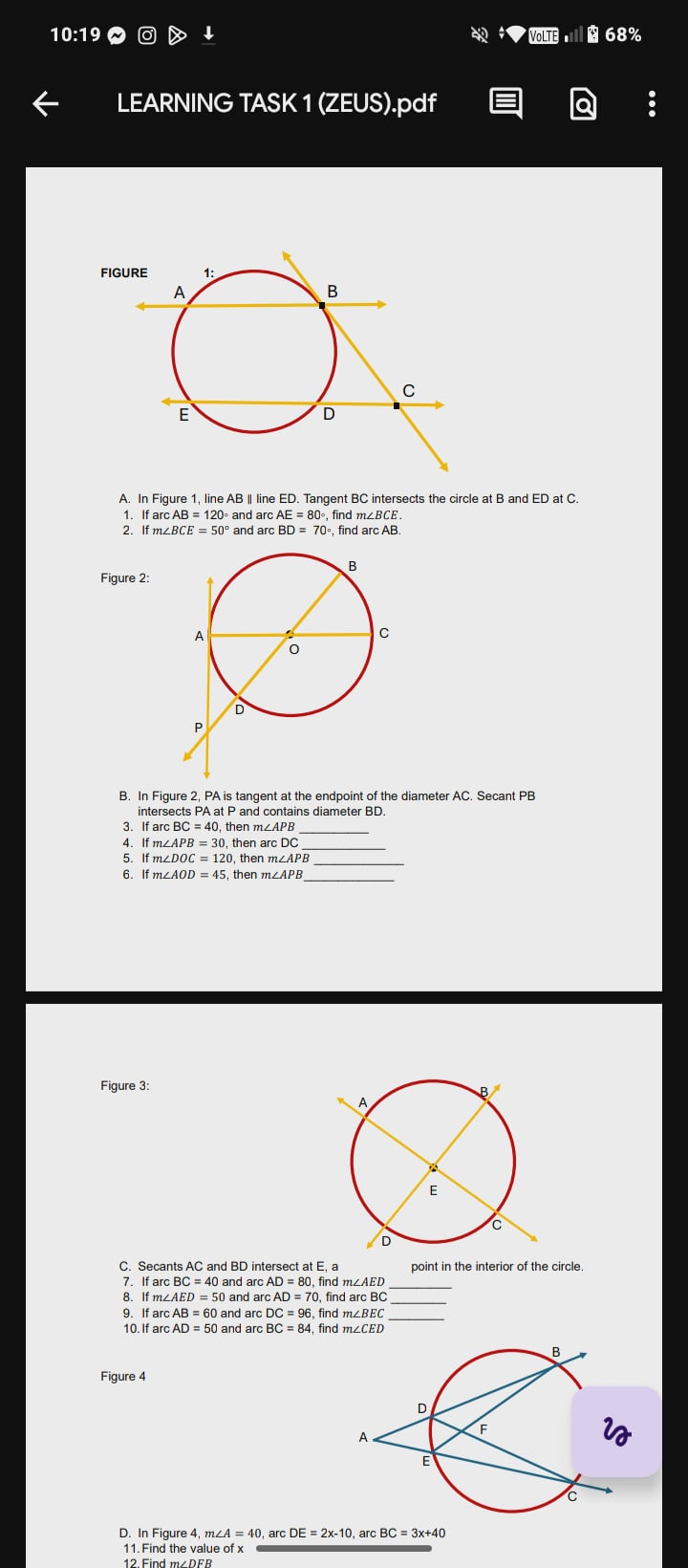 A. In Figure 1, line AB || line ED. Tangent | StudyX