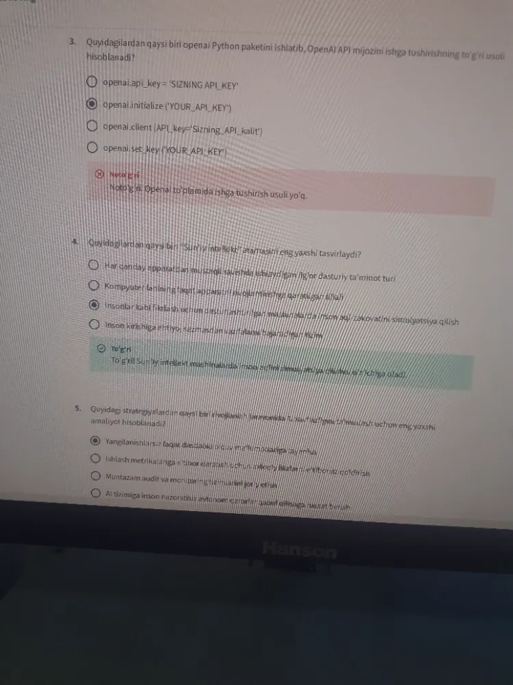 3. Quyidagilardan qaysi biri openai Python | StudyX