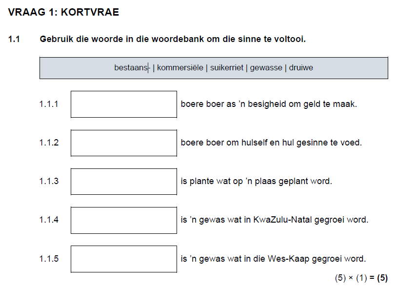 VRAAG 1: KORTVRAE 1.1 Gebruik die woorde in | StudyX