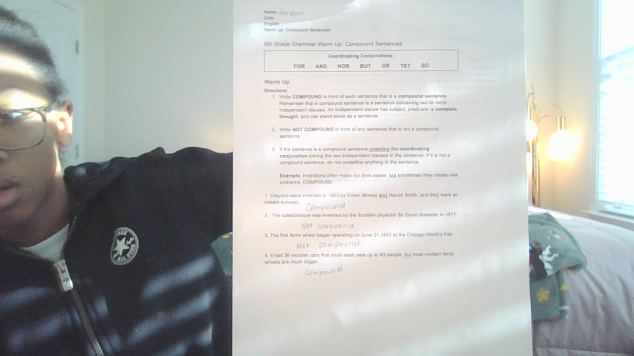 6th Grade Grammar Warm Up: Compound | StudyX