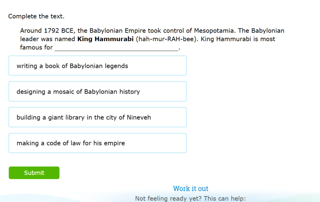 Complete the text. Around 1792 BCE, the | StudyX