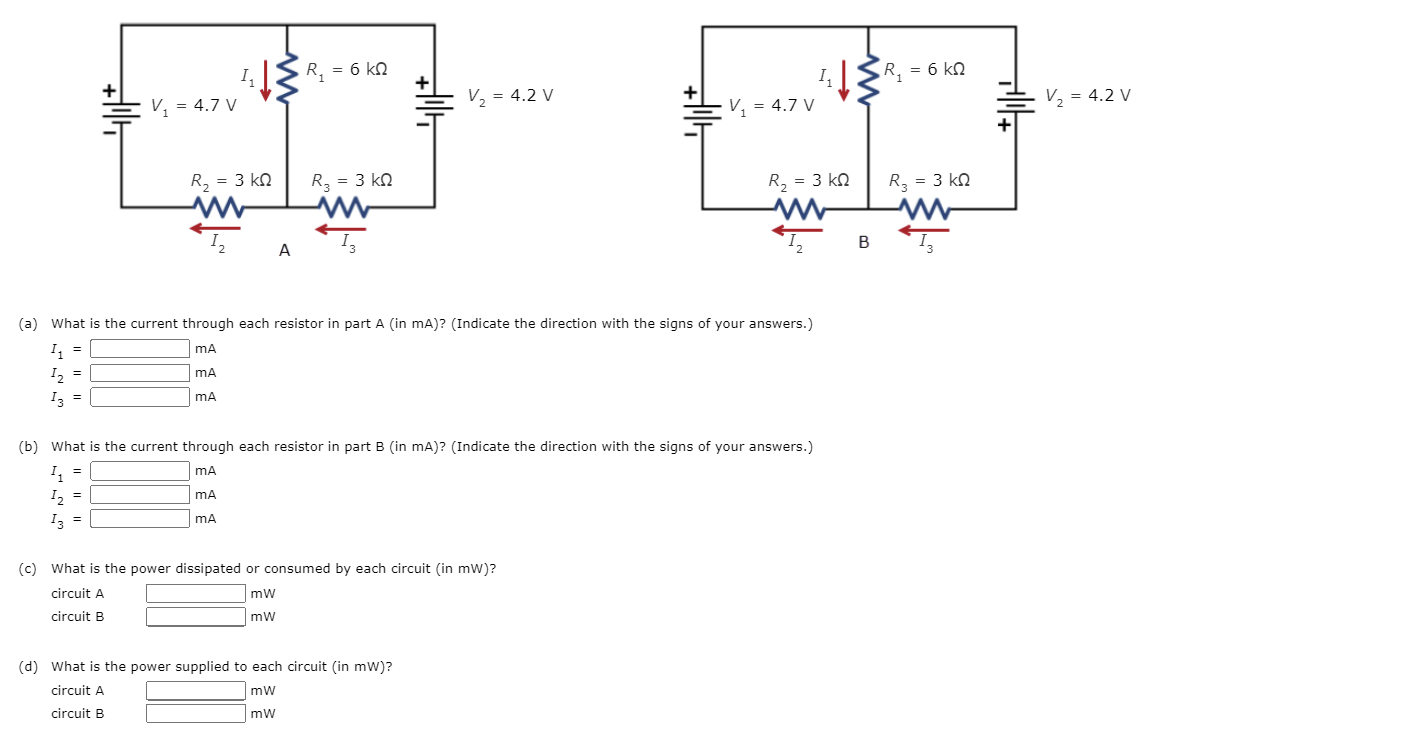 The image shows two circuits, A and B, with | StudyX