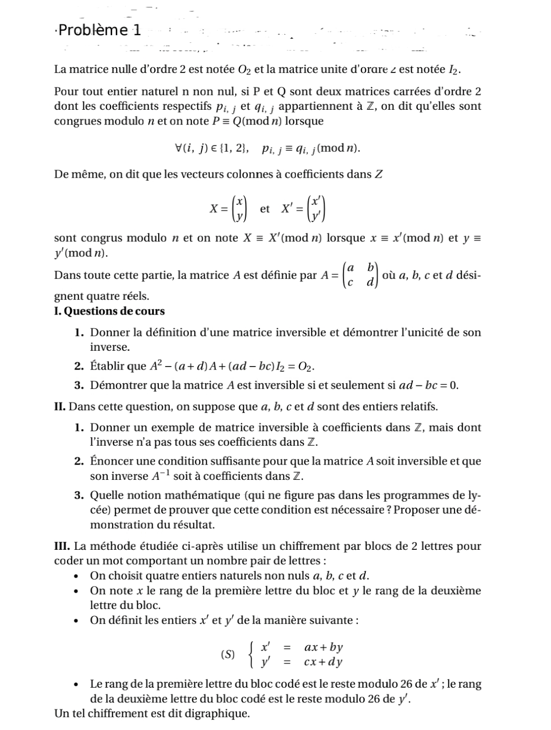 La matrice nulle d'ordre 2 est notée $O_2$ | StudyX