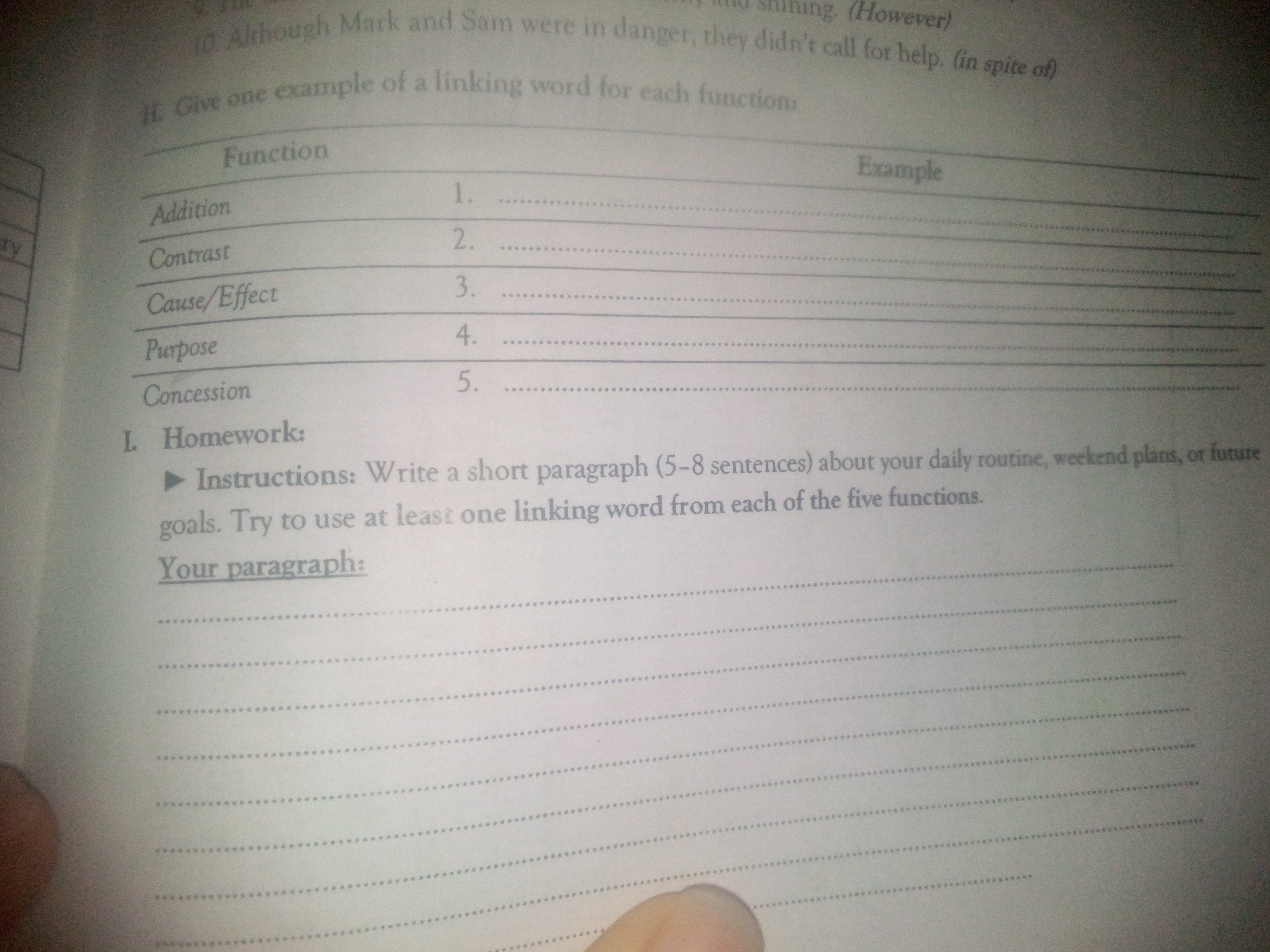 H. Give one example of a linking word for | StudyX