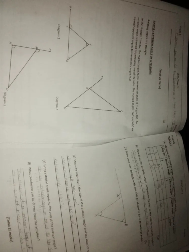 Grade 8 Activity 2 PART B-EXTERIOR ANGLE OF | StudyX