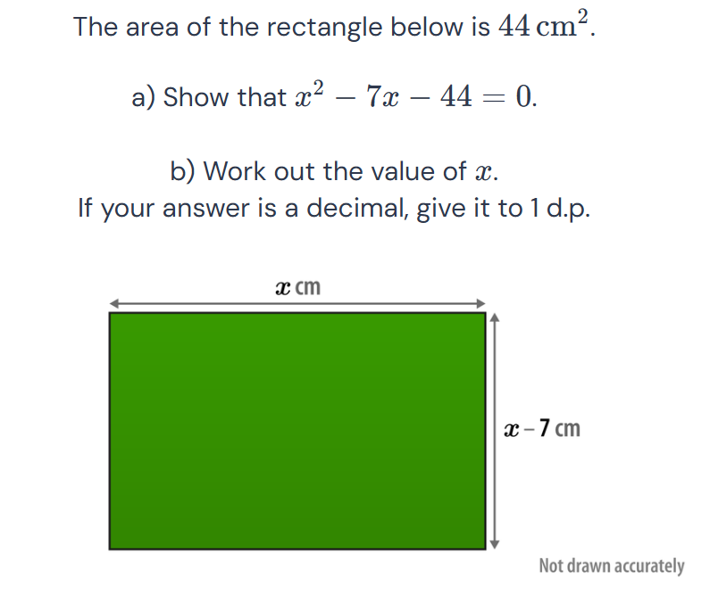 The area of the rectangle below is $44 { | StudyX