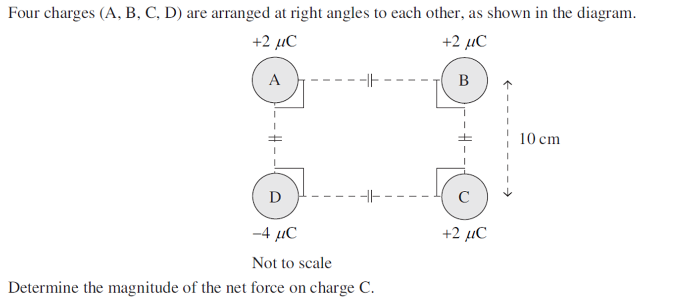 Four charges (A, B, C, D) are arranged at | StudyX