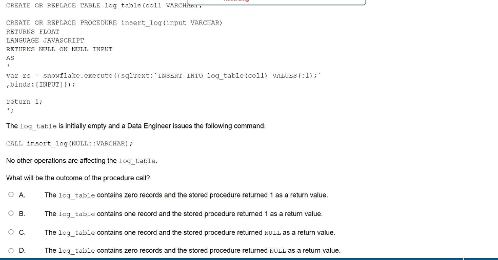 CREATE OR REPLACE TABLE log_table(coll | StudyX