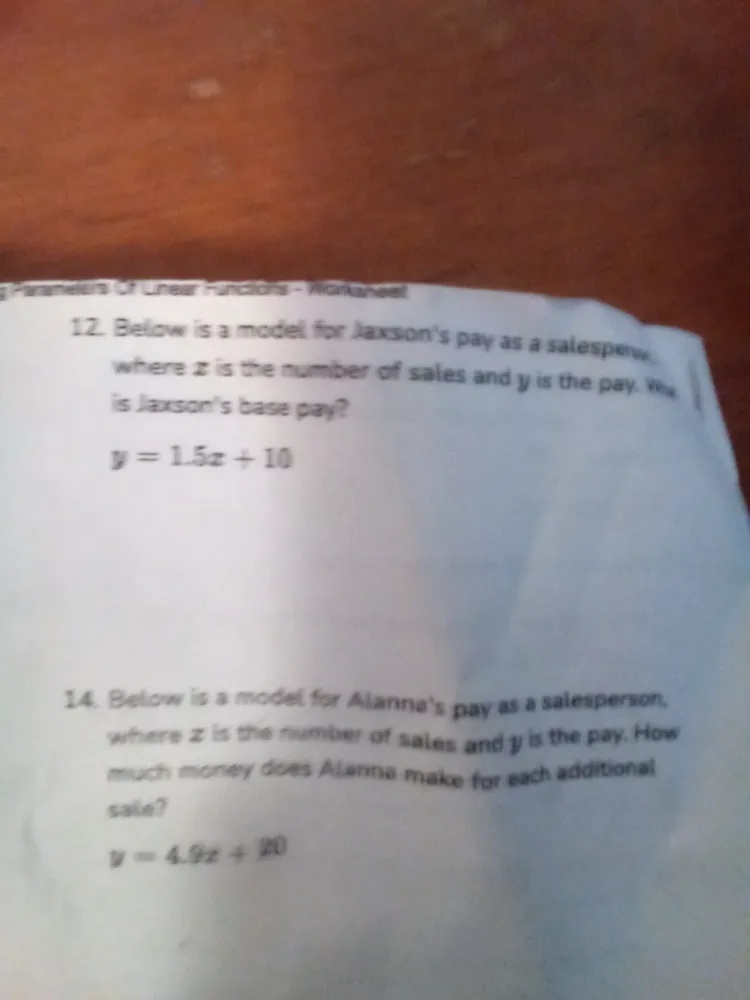 12. Below is a model for Jaxson's pay as a | StudyX