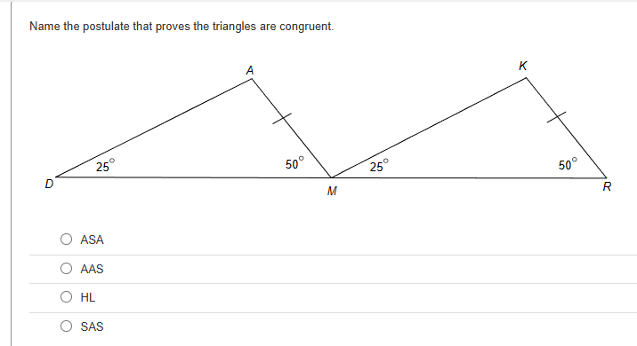 Name the postulate that proves the triangles | StudyX