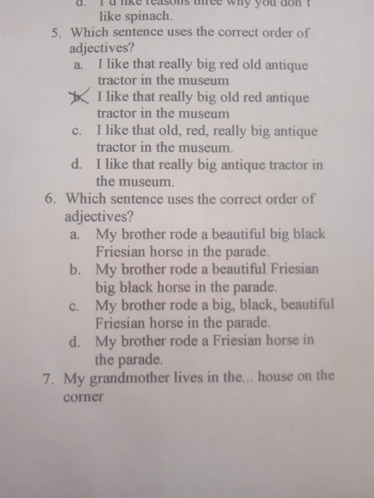 5. Which sentence uses the correct order of | StudyX