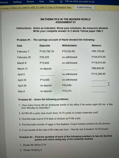 MATHEMATICS IN THE MODERN WORLD ASSIGNMENT 1 | StudyX