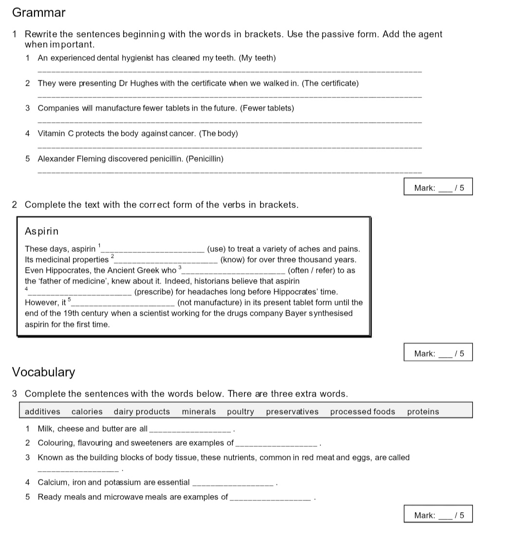 Grammar 1 Rewrite the sentences beginning | StudyX