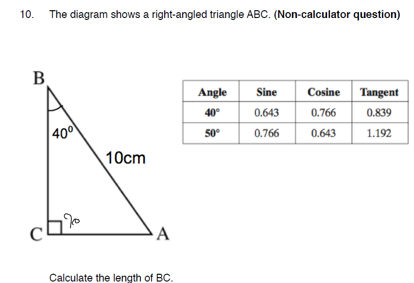 The diagram shows a right-angled triangle | StudyX
