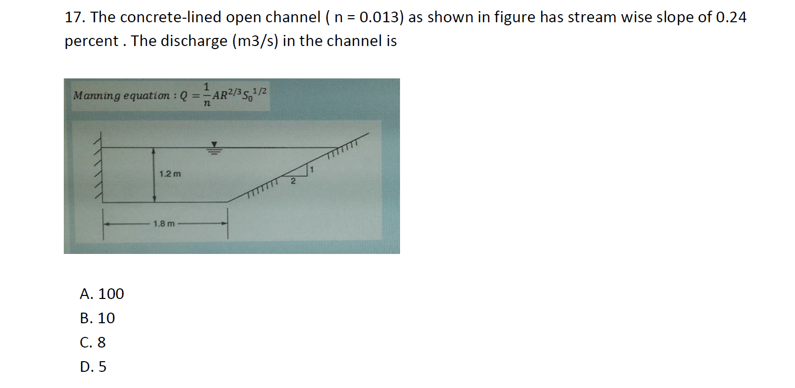 17 The concrete-lined open channel (n = | StudyX
