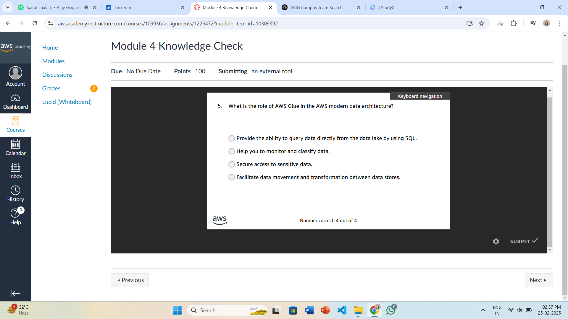 5. What is the role of AWS Glue in the AWS | StudyX