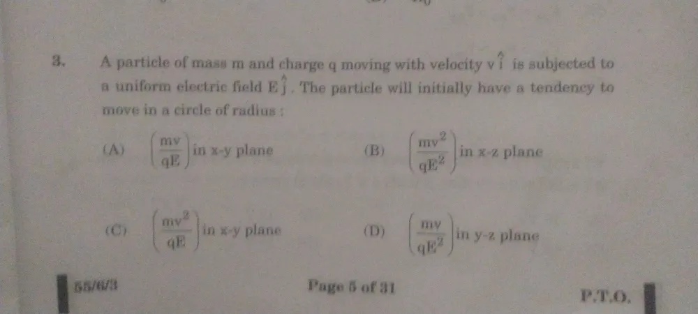 3. A particle of mass m and charge q moving | StudyX