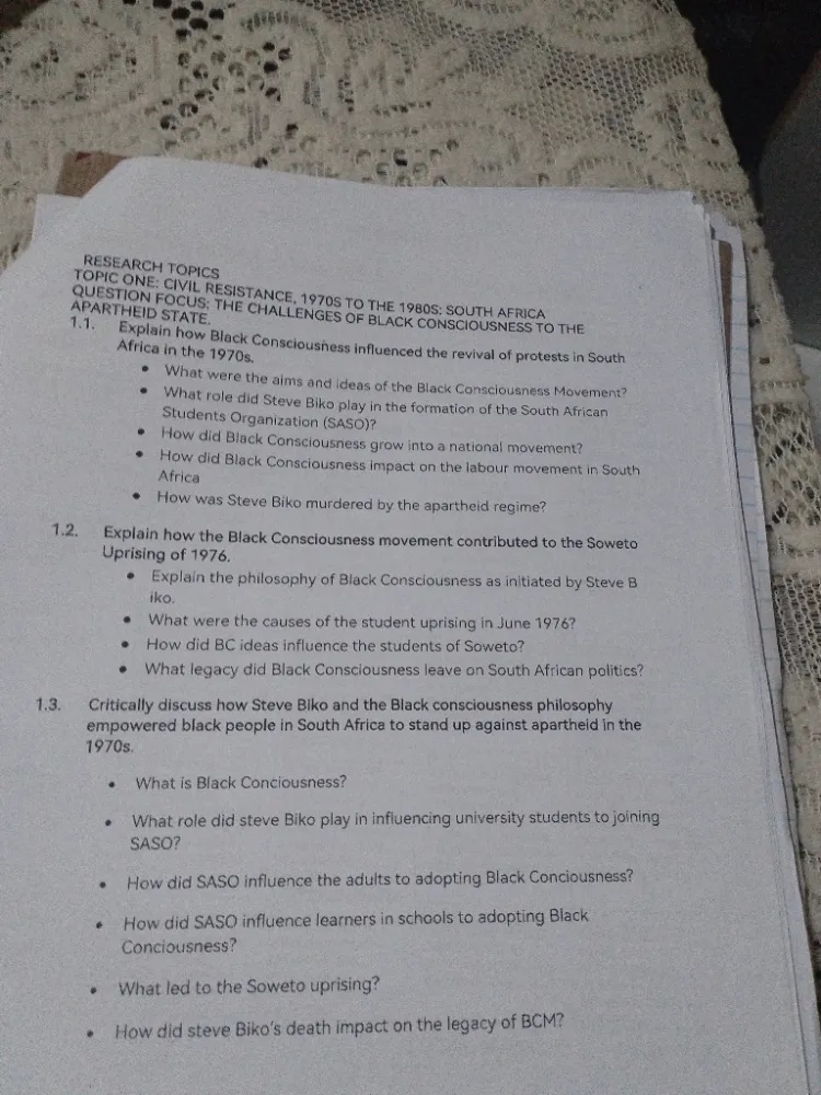 RESEARCH TOPICS TOPIC ONE: CIVIL RESISTANCE, | StudyX