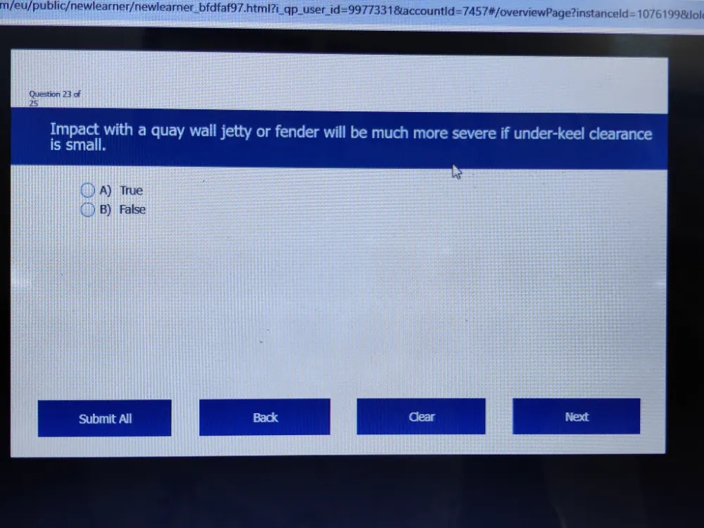 Impact with a quay wall jetty or fender will | StudyX