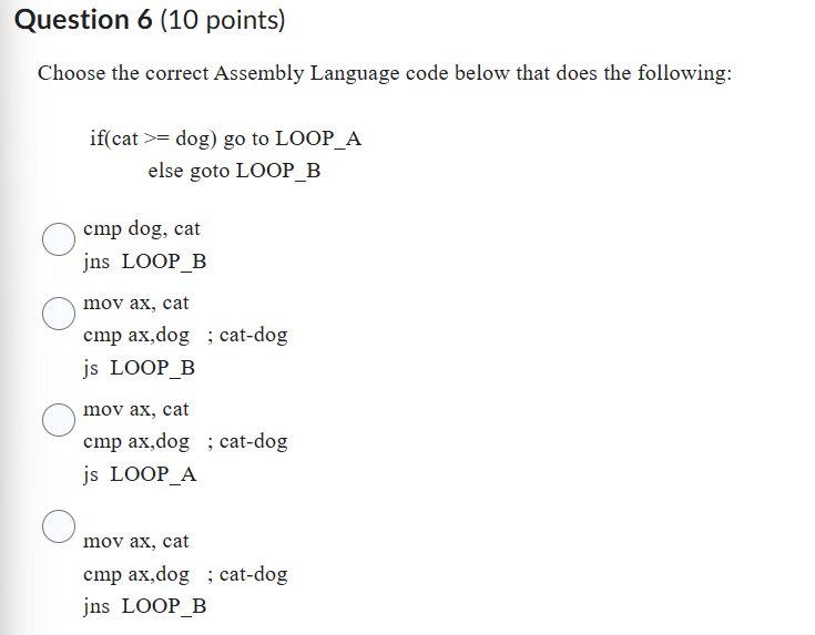 Question 6 (10 points) Choose the correct | StudyX