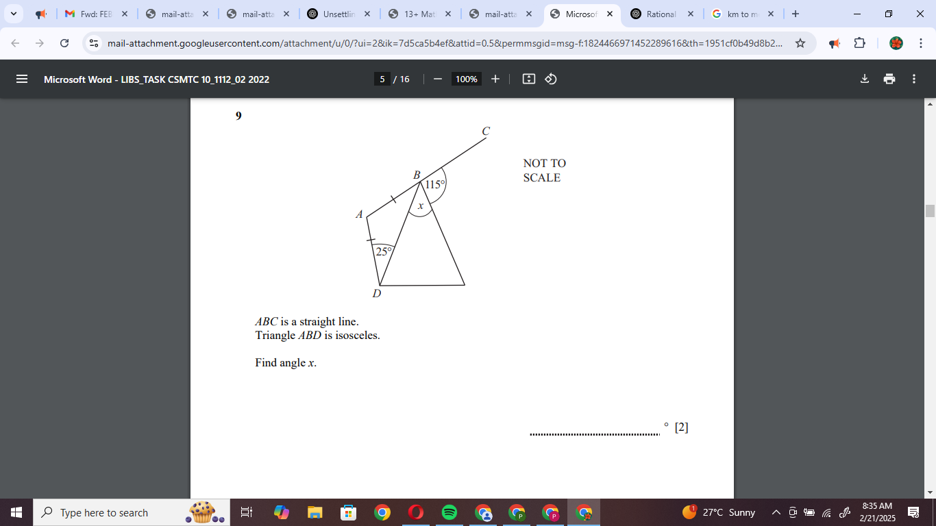 ABC is a straight line. Triangle ABD is | StudyX