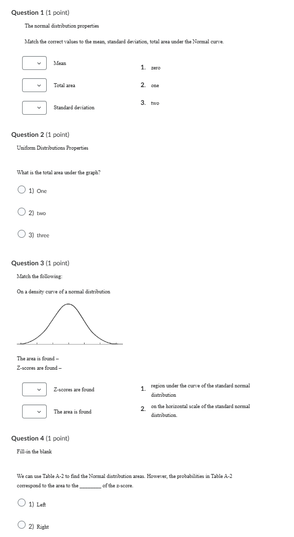 Question 1 (1 point) The normal distribution | StudyX