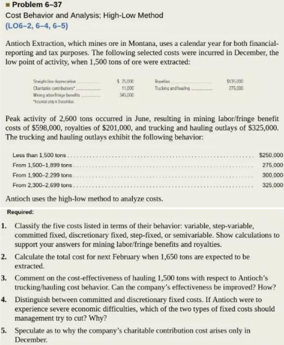 Problem 6-37 Cost Behavior and Analysis: | StudyX