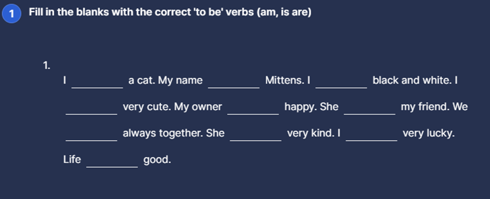 1 Fill in the blanks with the correct 'to