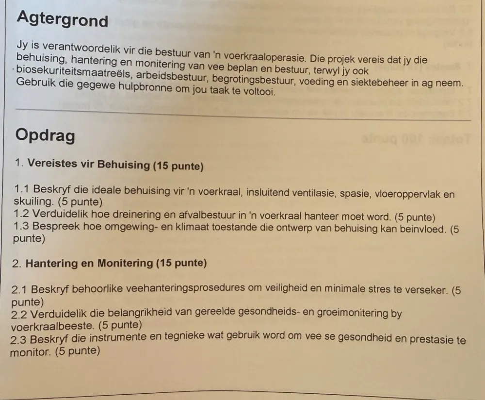 Opdrag 1. Vereistes vir Behuising (15 | StudyX