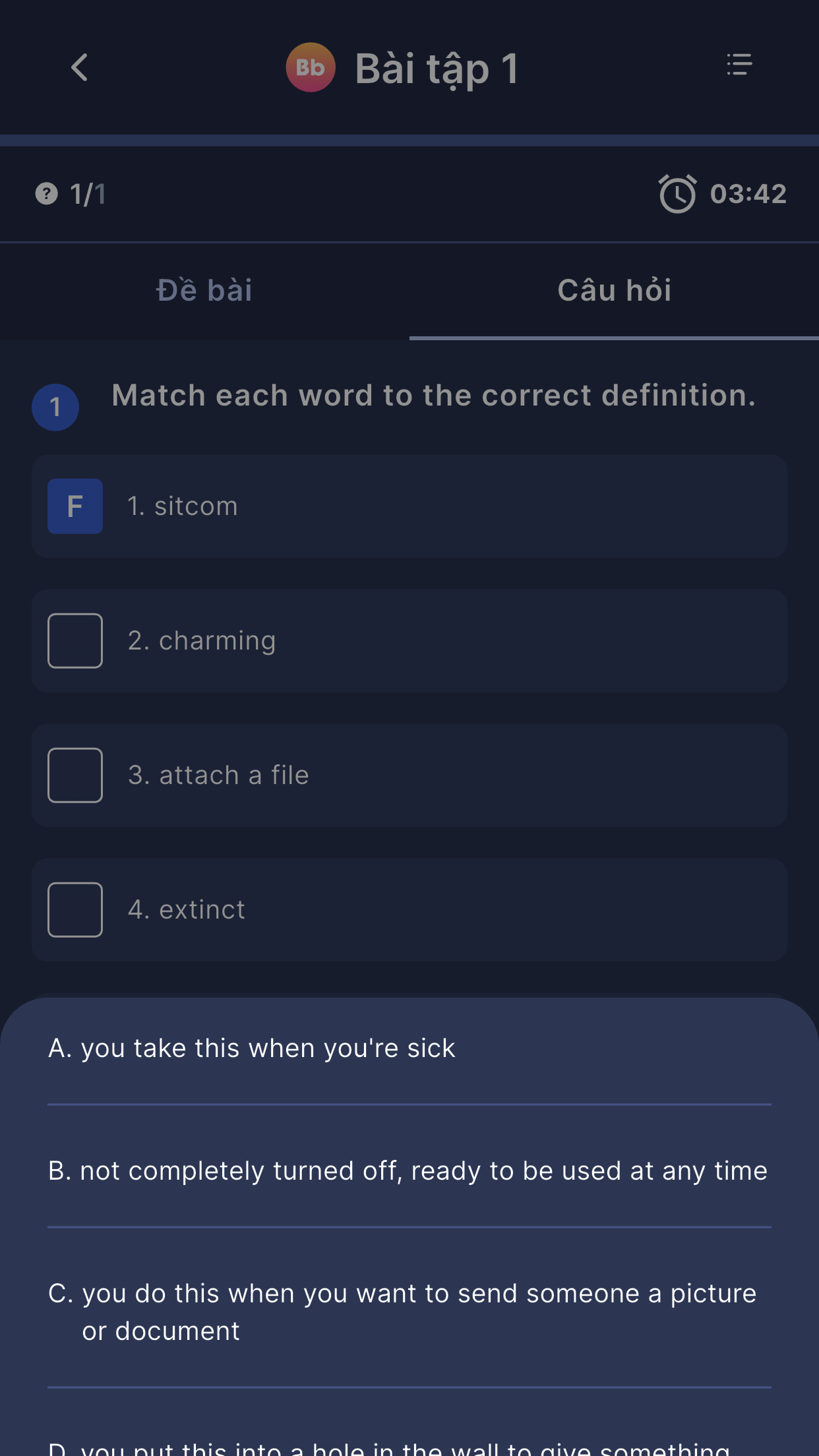 Match each word to the correct definition 1 | StudyX