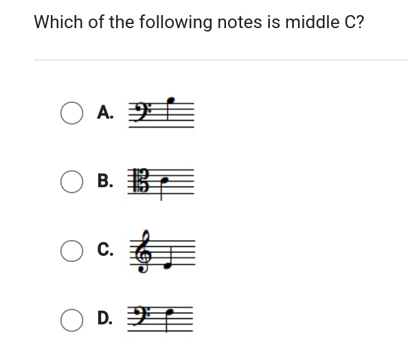 Which of the following notes is middle C? | StudyX