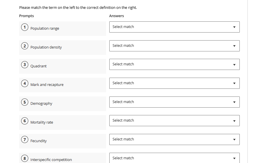 Please match the term on the left to the | StudyX