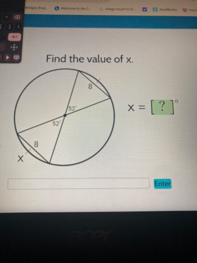 Find the value of x Diagram showing a circle | StudyX
