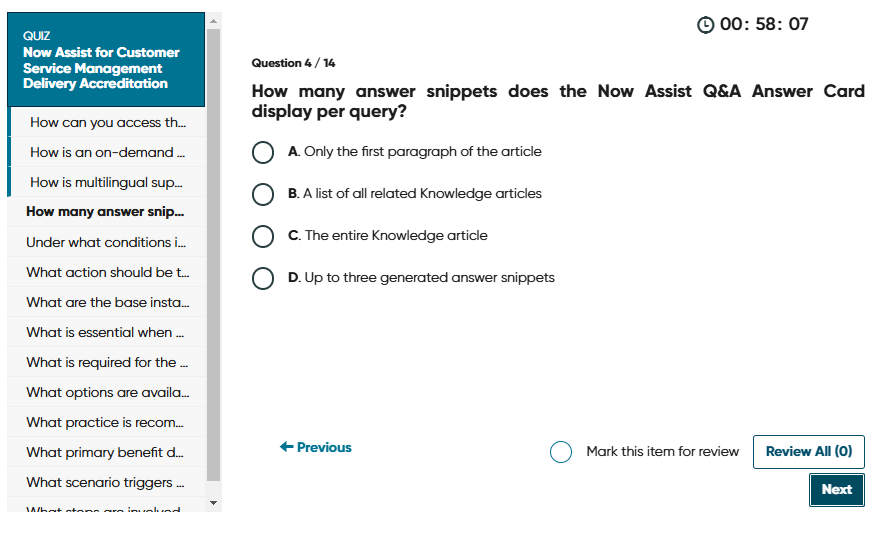 How many answer snippets does the Now Assist | StudyX