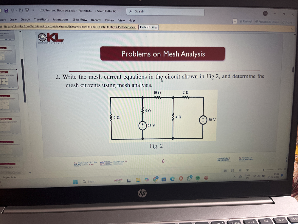 2 Write the mesh current equations in the | StudyX