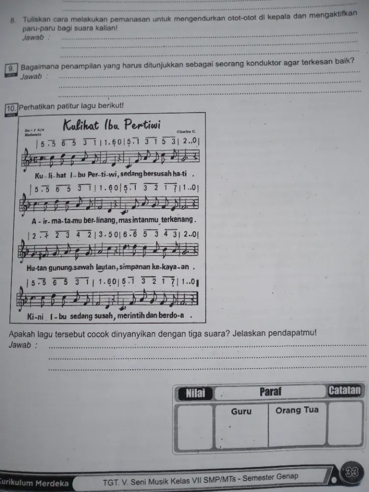 10. Perhatikan patitur lagu berikut! Do = | StudyX