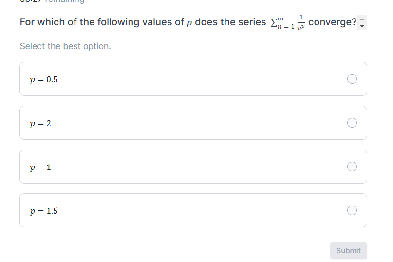 For which of the following values of p does | StudyX