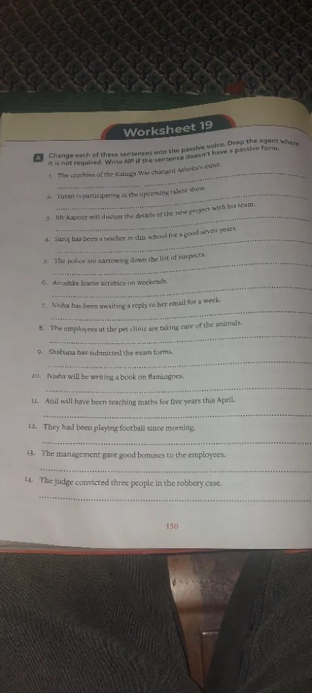 Worksheet 19 Change each of these sentences | StudyX