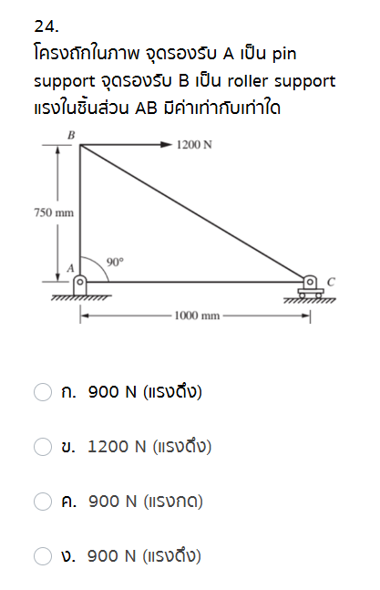 24. โครงถักในภาพ จุดรองรับ A เป็น pin | StudyX