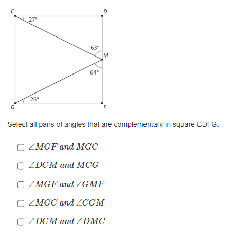 Select all pairs of angles that are
