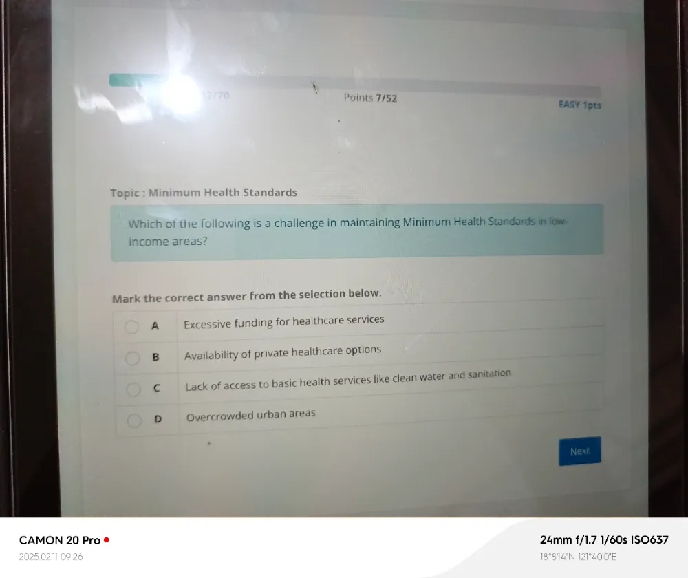Topic Minimum Health Standards Which of the | StudyX