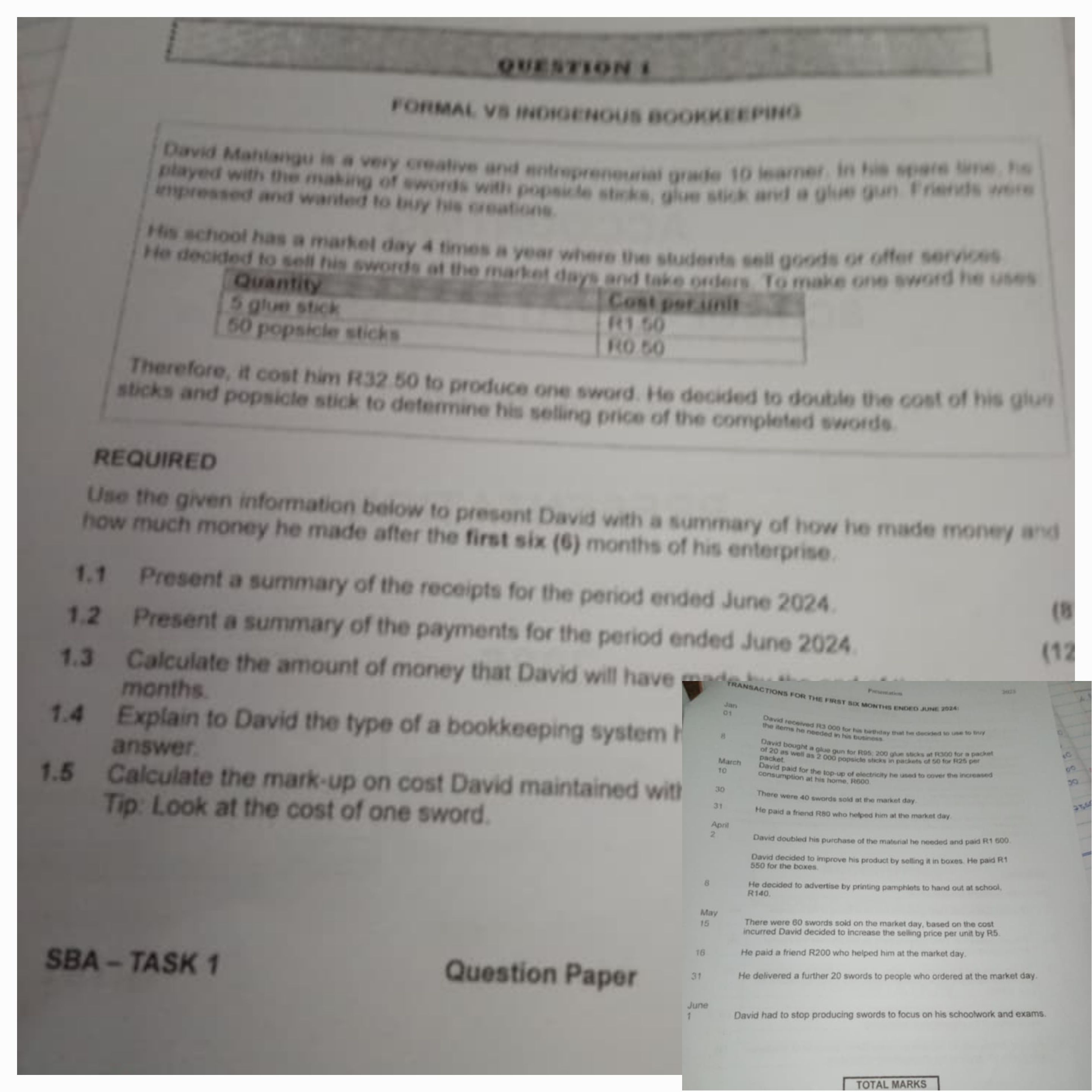 QUESTION I FORMAL VS INDIGENOUS BOOKKEEPING | StudyX