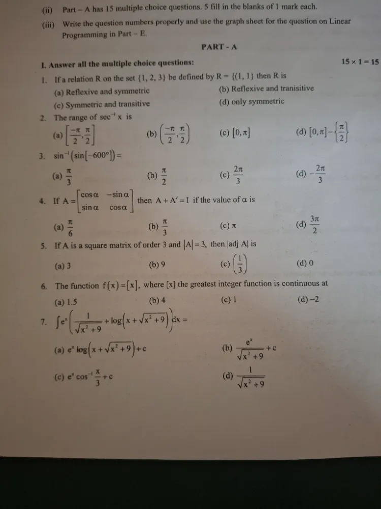 (ii) Part - A has 15 multiple choice | StudyX
